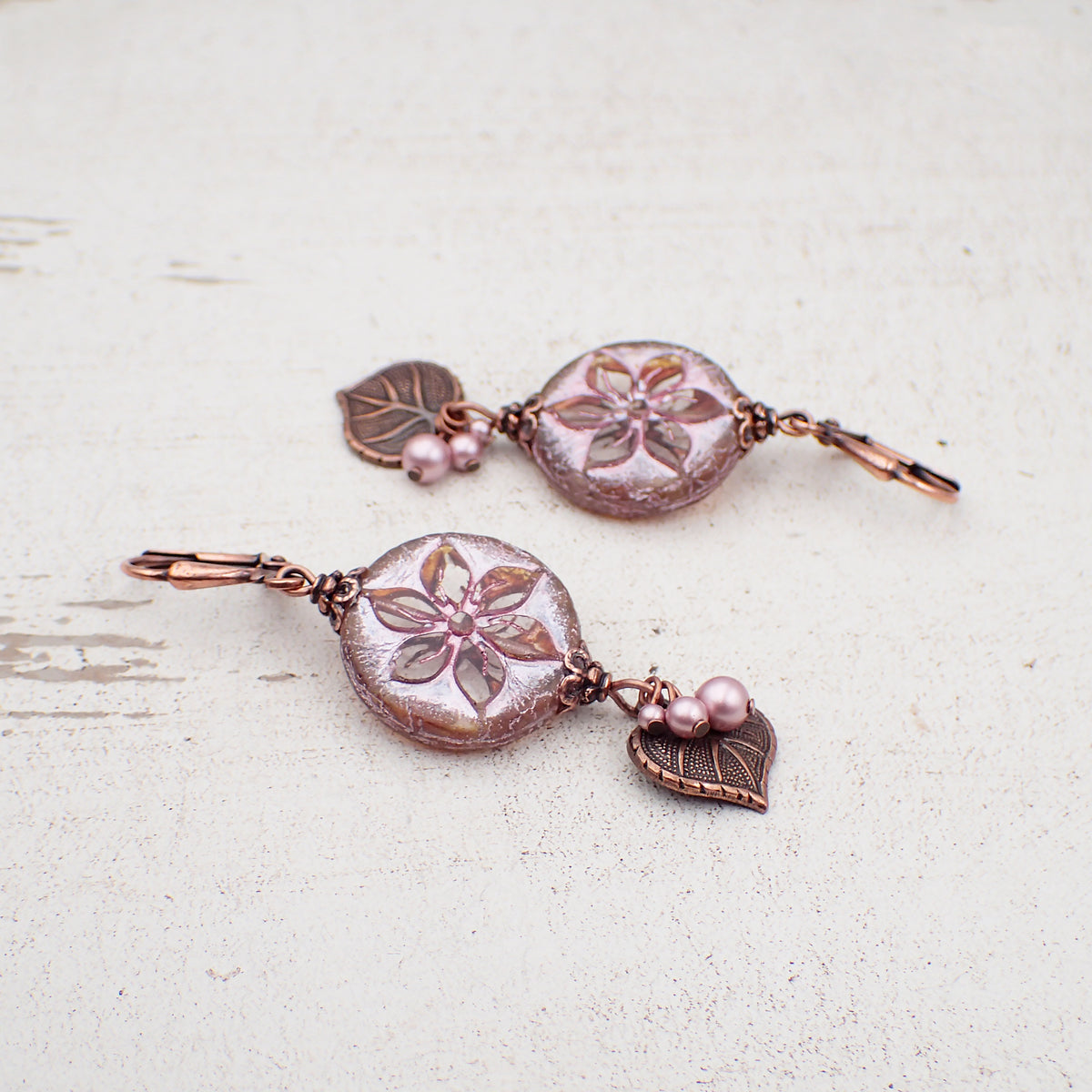 Czech Glass Earrings with Artisan Table-cut Flower Beads| Ardent Hearts ...